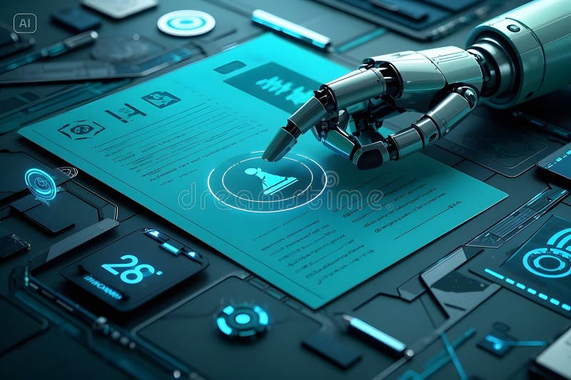 Robotic Hand Completing Compliance Documents Stock Illustration ...