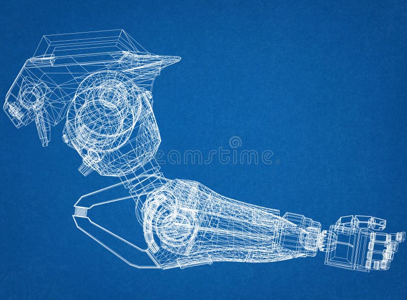 Robotic Arm Design Concept - Retro Architect Blueprint Stock Image ...