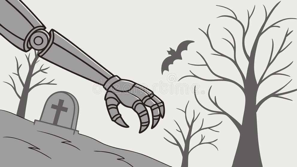 Robotic Arm in Desolate Forest, Post-Apocalyptic Scene, Decay, Vector ...
