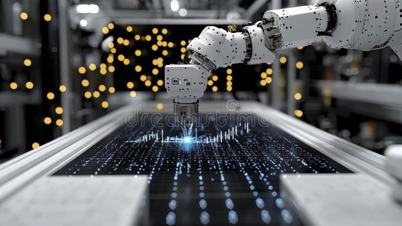 Robotic Arm with Digital Data in a Futuristic Setting Stock ...