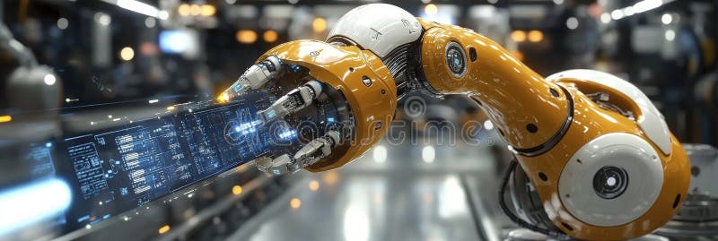 Robotic Arm with Digital Display Handling Data Streams Stock ...