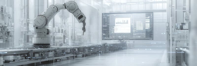 Robotic Arm with Digital Interface in a Factory Setting Stock ...