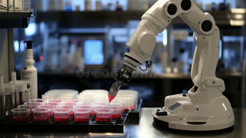 Robotic Arm Dispensing Liquid into Sample Cups Stock Illustration ...