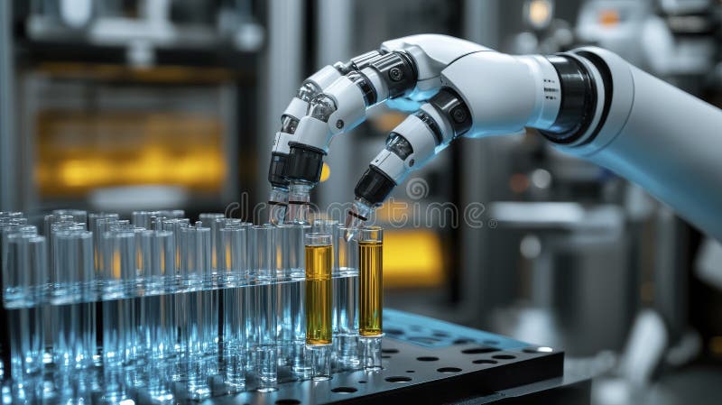 Robotic Arm Dispensing Liquid into Test Tubes Stock Illustration ...