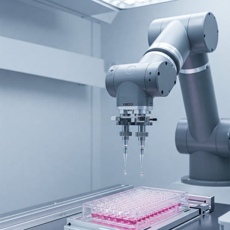 Robotic Arm Dispensing Microplate Liquid (Generated with AI) Stock ...