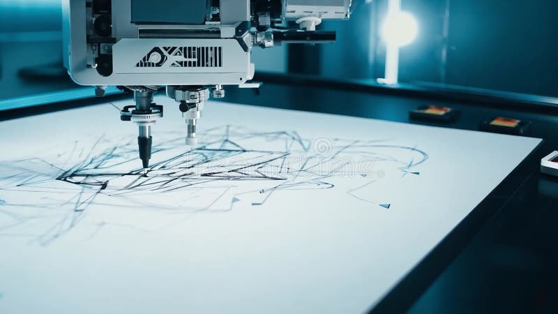 Robotic Arm Drawing Abstract Lines on White Surface with Pen Stock ...