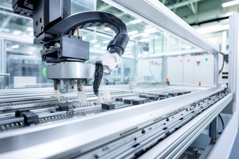 A Robotic Arm is Efficiently Assembling Components on a Conveyor System ...