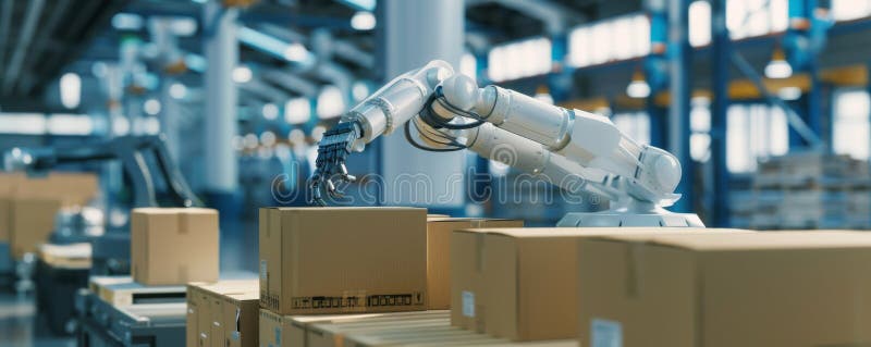 Robotic Arm Loading Cardboard Boxes in an Automated Warehouse Setting ...