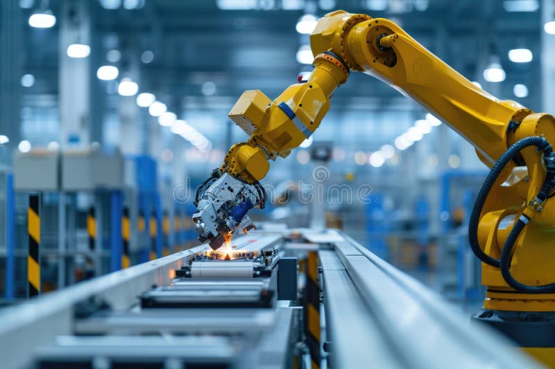 Robotic Arm Assembly Line in Factory Stock Image - Image of engineering ...