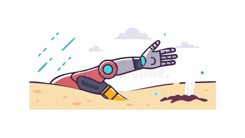 Robotic Arm Emerging from Ground, Discovery of Advanced Tech, Vector ...