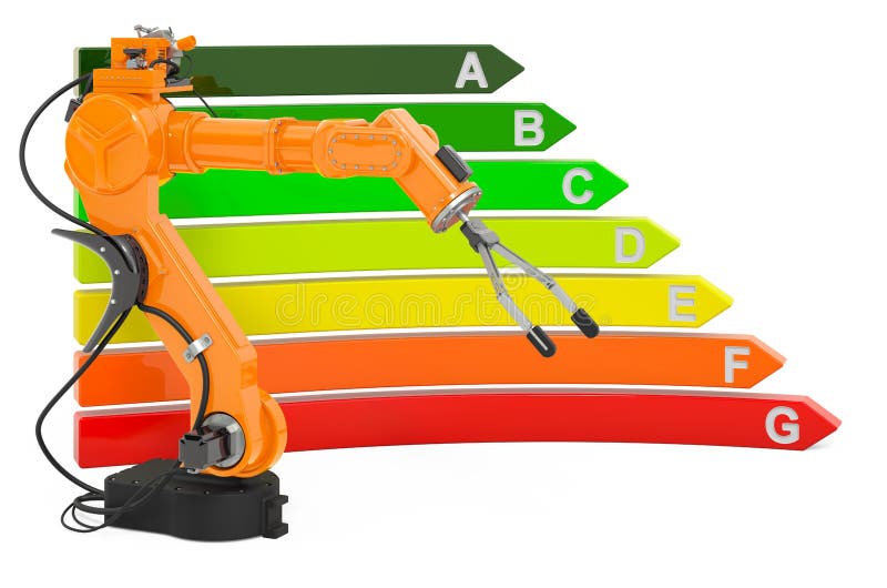 Robotic Arm with Energy Efficiency Chart, 3D Rendering Stock ...