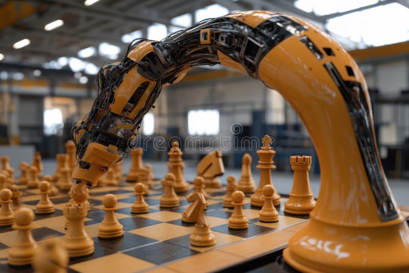 Robotic Arm Engaged in a Chess Game within a Modern Workshop ...