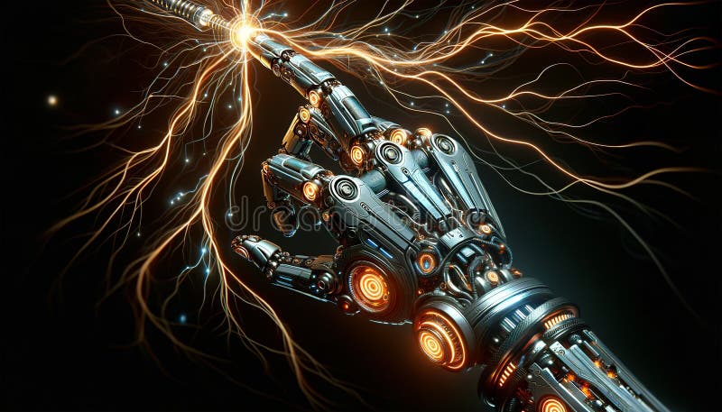 A Robotic Arm Engaged with Dynamic Electrical Discharges. Stock ...