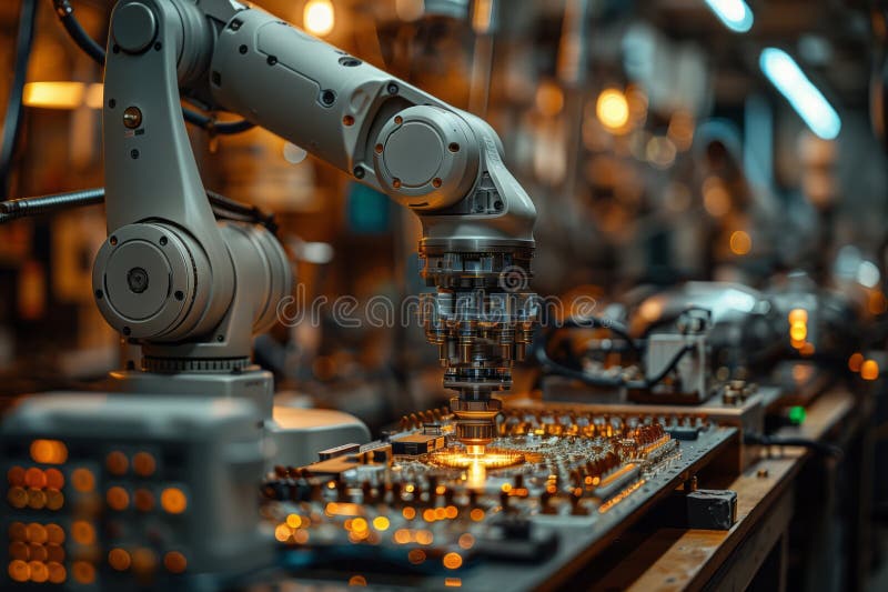 Robotic Arm Assembling Electronic Components on a Circuit Board in a ...