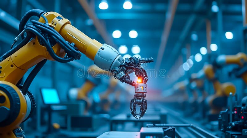 A Robotic Arm Equipped with Advanced Technology is Engaged in Assembly ...