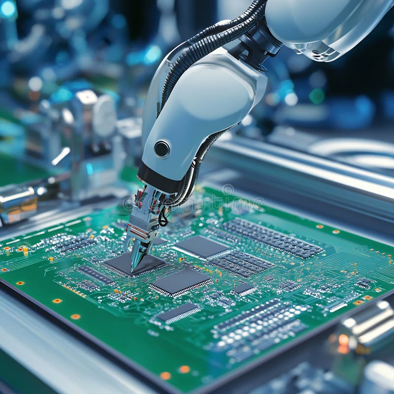 A Robotic Arm Equipped with a Precise Tool is Assembling Stock Image - Image of green ...