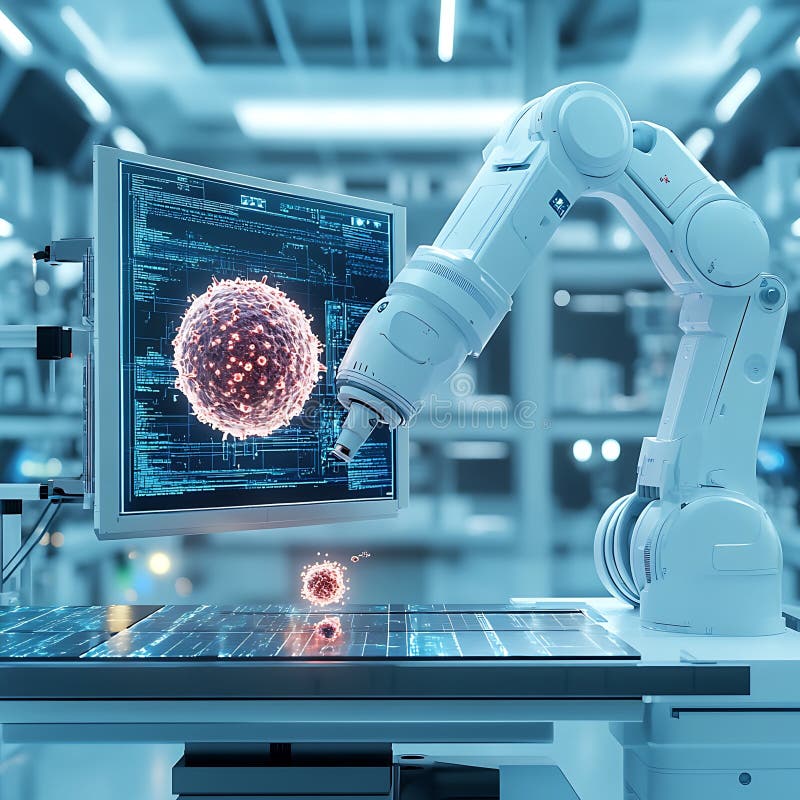 A Robotic Arm Examining a Virus Against a Background Stock Image ...