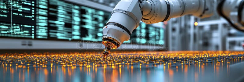 Robotic Arm in Glowing Tech Environment for Tasks Stock Illustration ...