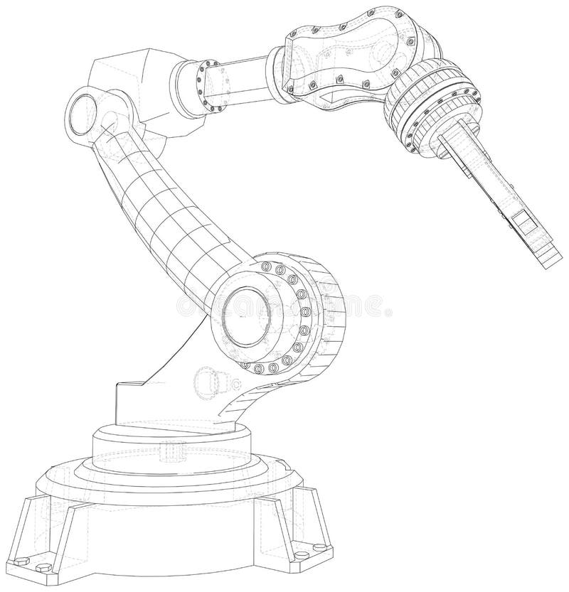Robotic Arm Hand Isolated on White. Technical Wire-frame Stock Vector ...