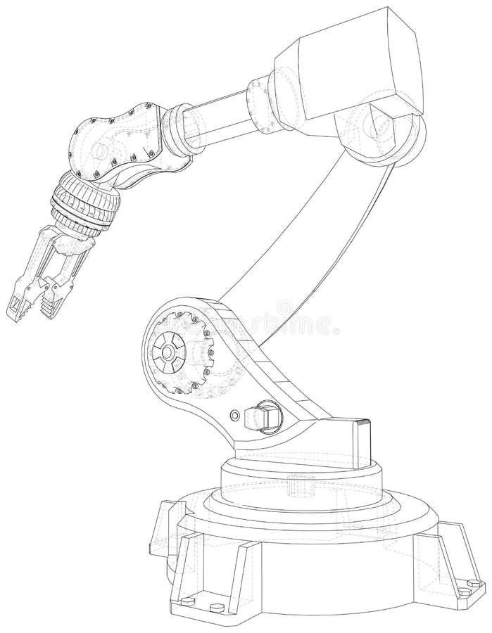 Robotic Arm Hand Isolated on White. Technical Wire-frame Stock Vector ...