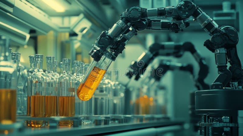 Robotic Arm Handling Liquid in a Laboratory Setting Stock Illustration ...