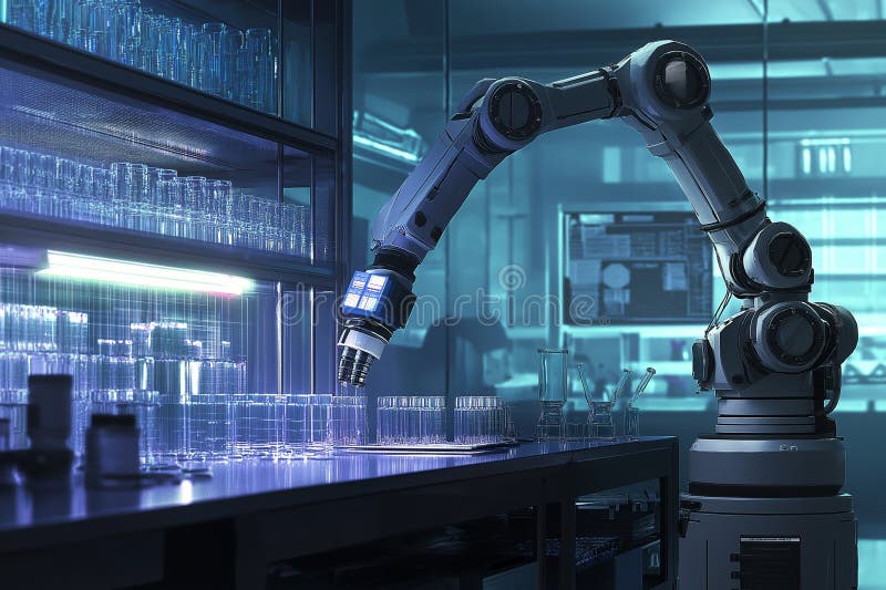 Robotic Arm Handling Scientific Equipment in Modern Laboratory Stock ...