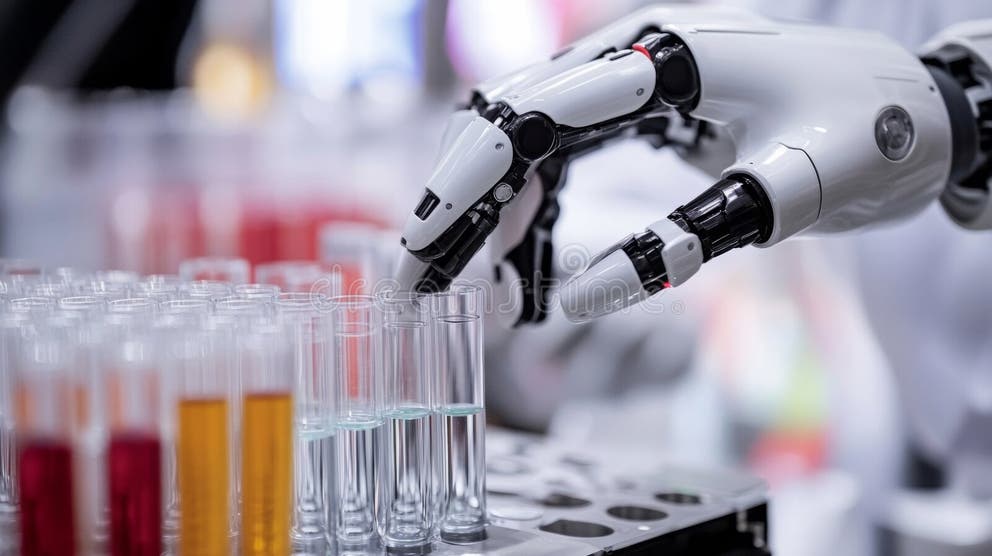 Robotic Arm Handling Test Tubes in a Laboratory Stock Illustration ...