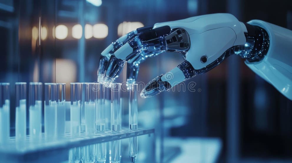 Robotic Arm Handling Test Tubes in Laboratory Stock Illustration ...