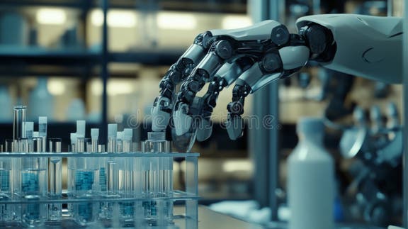 Robotic Arm Handling Test Tubes in a Modern Laboratory Stock ...