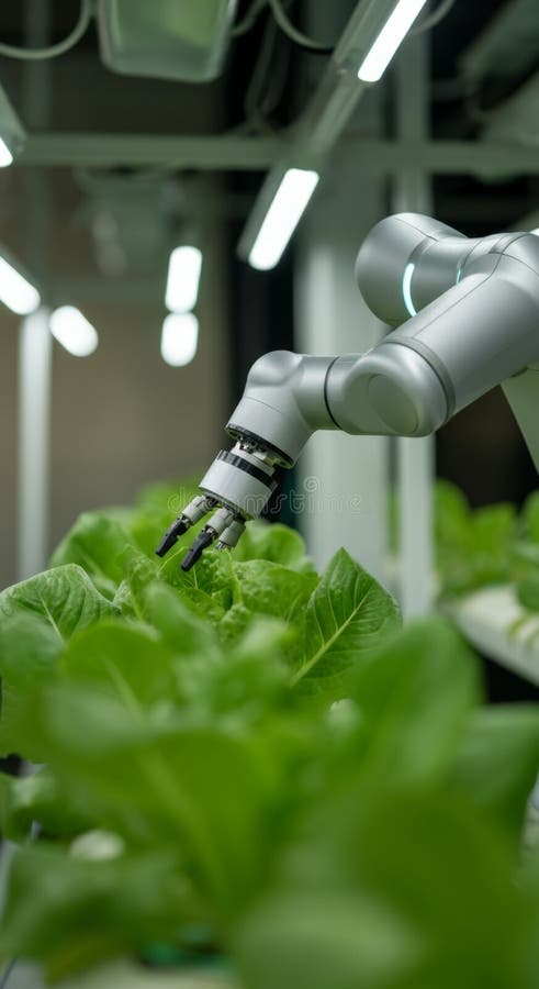 Robotic Arm Harvesting Lettuce Indoor Vertical Farming Environment ...