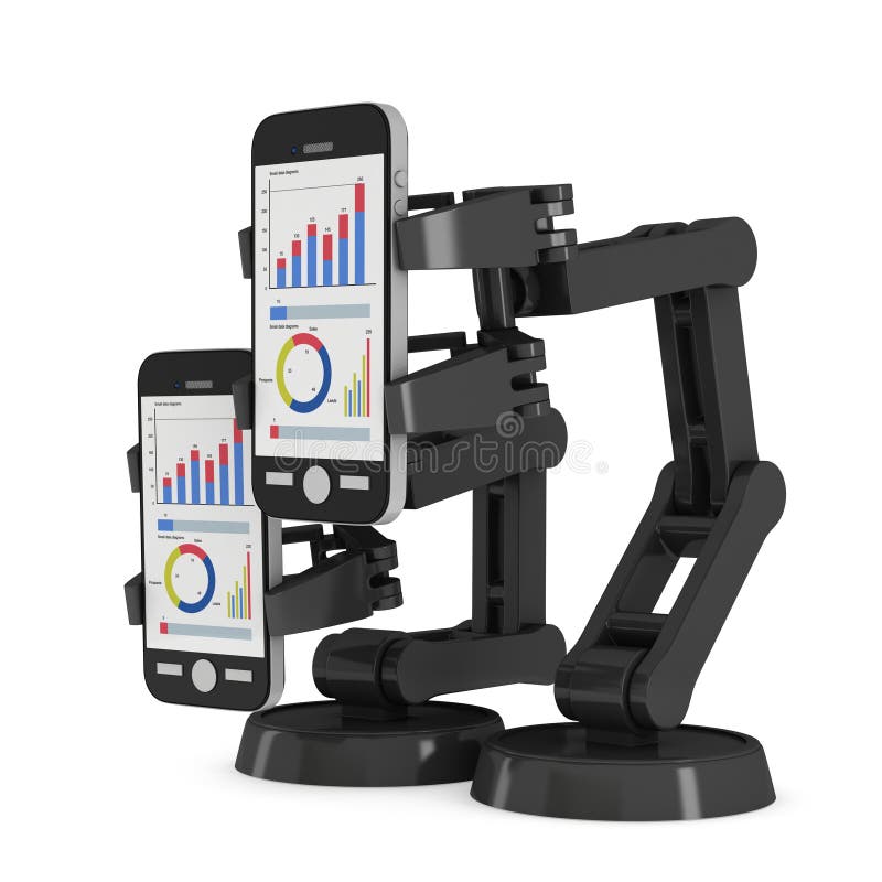 Robotic Arm Hold Smartphone with Big Data Stock Illustration ...