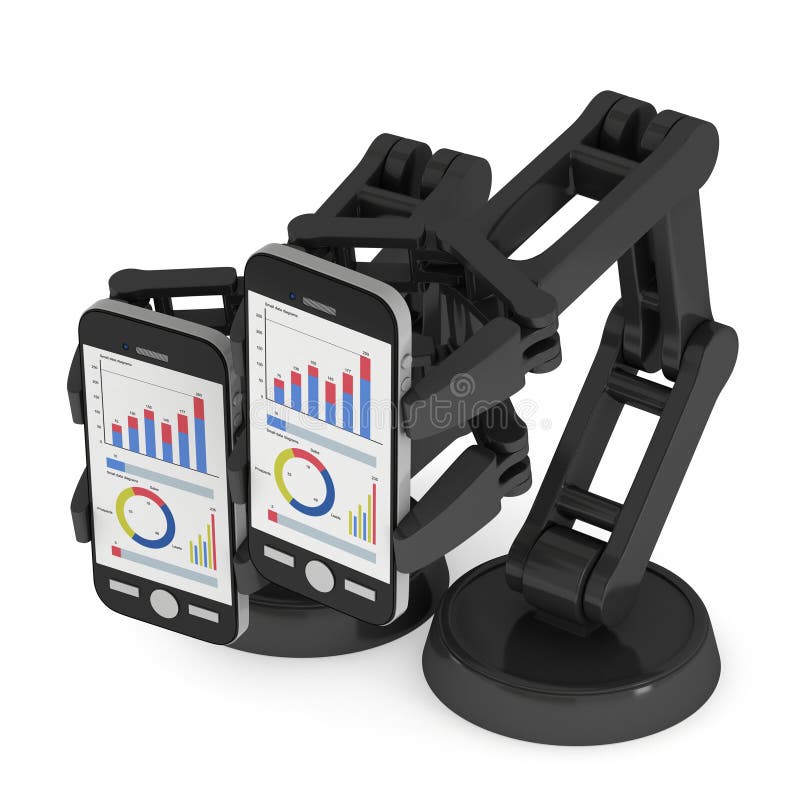 Robotic Arm Hold Smartphone with Big Data Stock Illustration ...