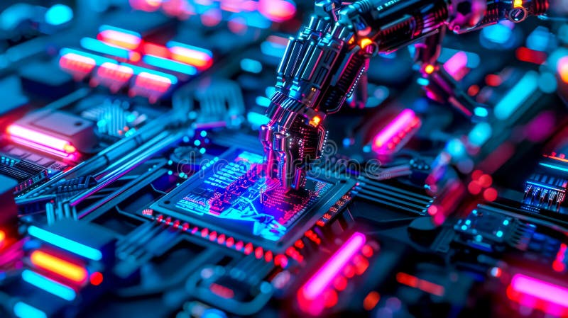 Futuristic Robotic Arm Illuminated Neon Lights Stock Photos - Free ...