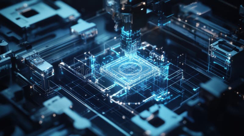 Robotic Arm Installing Cpu on Motherboard with Futuristic Pcb Design ...