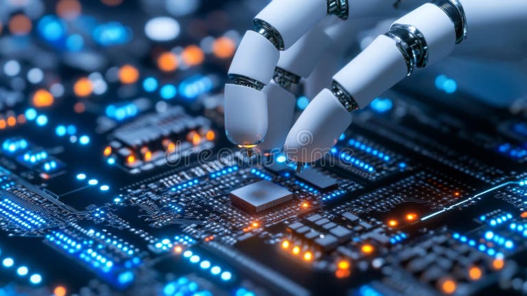 Robotic Arm Installing Microchip on Circuit Board Stock Illustration ...