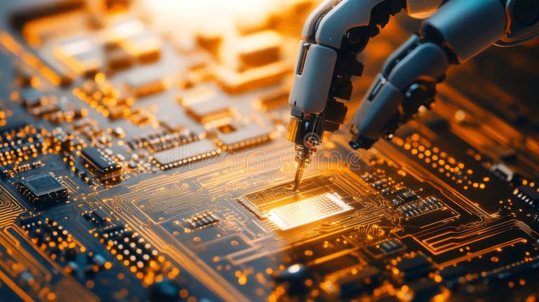 Robotic Arm Installing Microchip on Circuit Board Stock Illustration ...