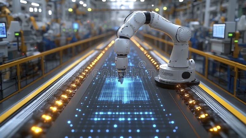 Robotic Arm Interacting with Digital Blueprint Projection Stock ...