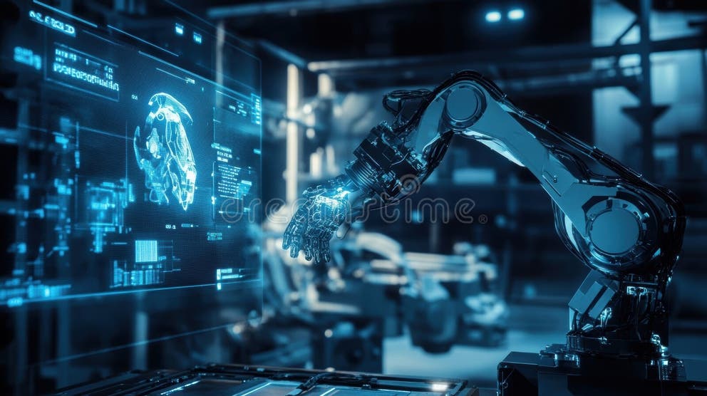 Robotic Arm Interacting with Futuristic Interface in Manufacturing ...