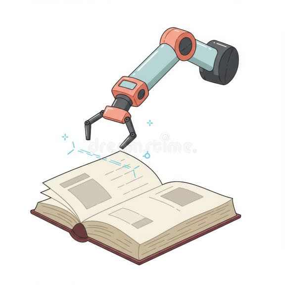 Robotic Arm Interacting with Open Book Pixel Art Illustration Stock ...
