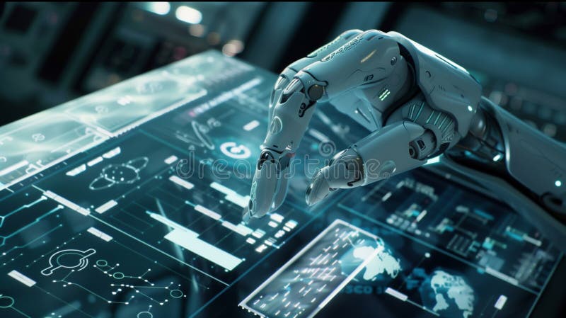 A Robotic Arm Interacts with an Advanced Holographic Control Panel ...