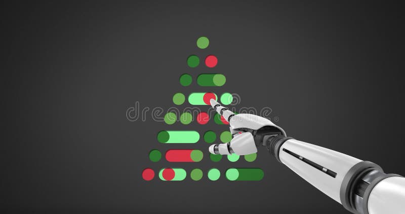 A Robotic Arm Interacts with a Digital Christmas Tree on a Screen Stock ...