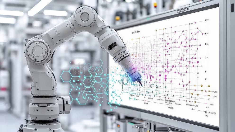 Robotic Arm Interfacing with Digital Graph on Screen Stock Illustration ...
