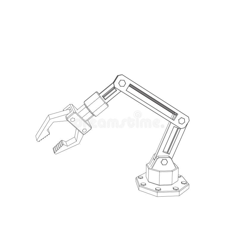 Robotic Arm Set. Isolated On White Background. Sketch Illustration ...