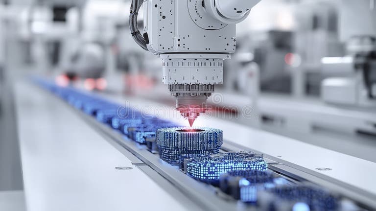 Robotic Arm Laser Engraving in an Assembly Line Stock Illustration ...
