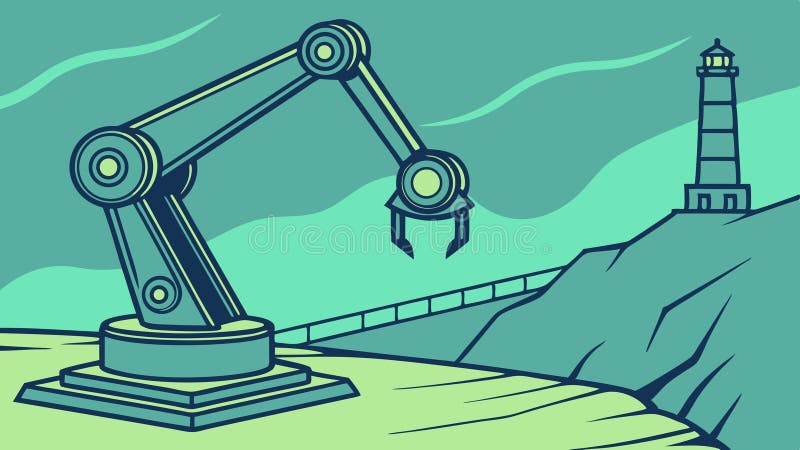 Robotic Arm and Lighthouse, Tech Meets Nature Vector Art, Vector Design ...
