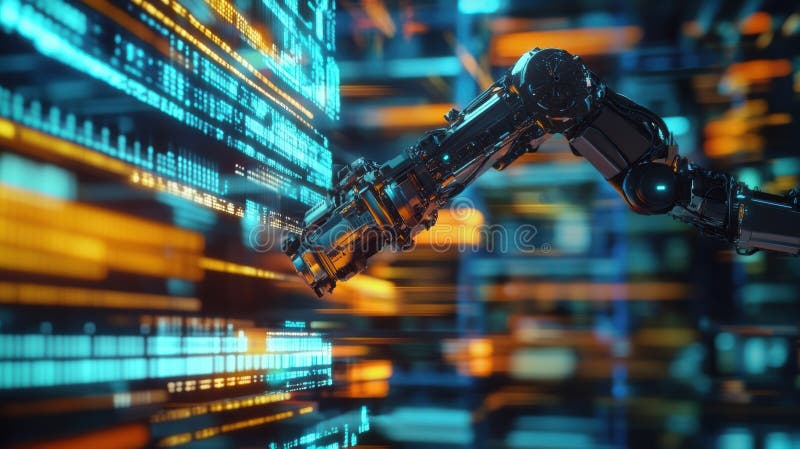 Robotic Arm Manipulating Code in Futuristic Manufacturing Setting Stock ...