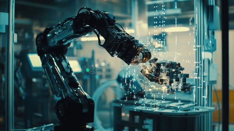 Robotic Arm Manipulating Digital Data Stream in Advanced Manufacturing ...