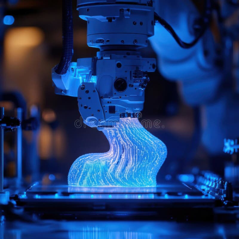 Robotic Arm Manipulating Light Patterns in High-Tech Laboratory Stock ...