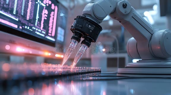 Robotic Arm Manipulating Test Tubes in a High-tech Laboratory Setting ...
