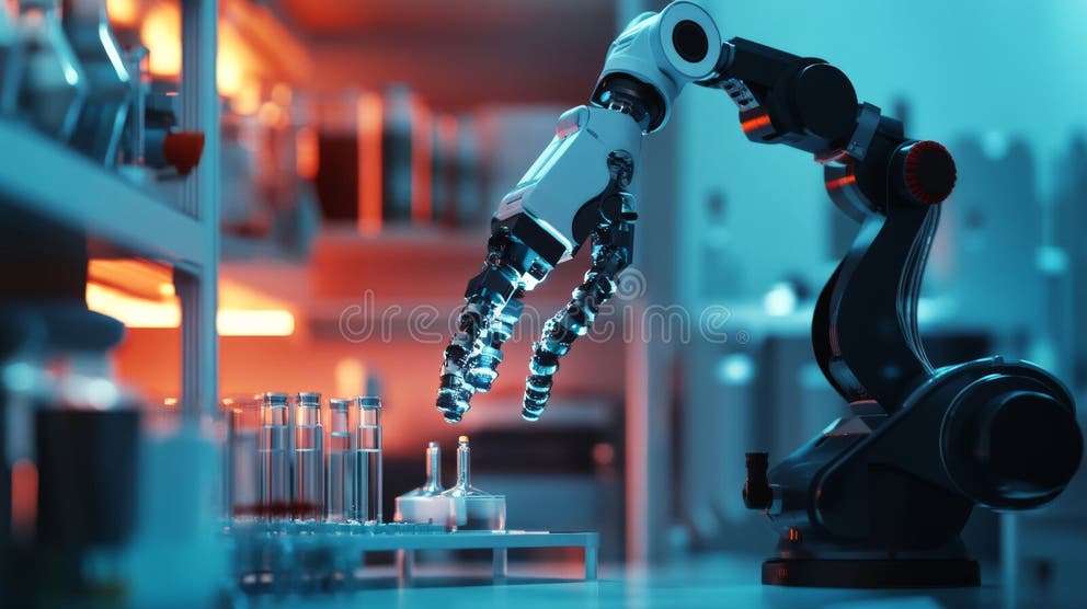Robotic Arm Manipulating Test Tubes in a Modern Laboratory Stock ...